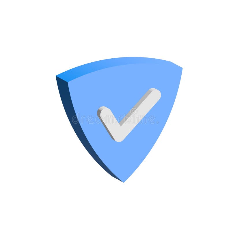 Blue Tick Shield 3D Icon Vector Isolated on White Background for ...