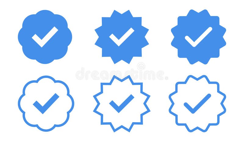 Blue Tick Verified Symbol Icon Set with Fill and Stroke Stock Vector ...