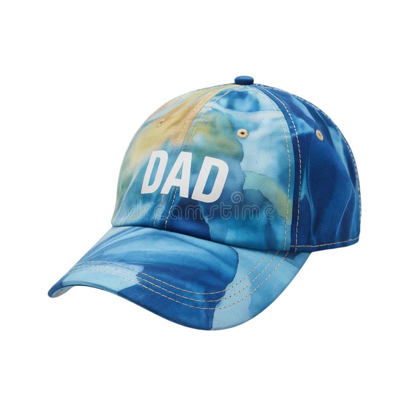 A Blue Tie-dye Baseball Cap Features the Word DAD Prominently on the ...