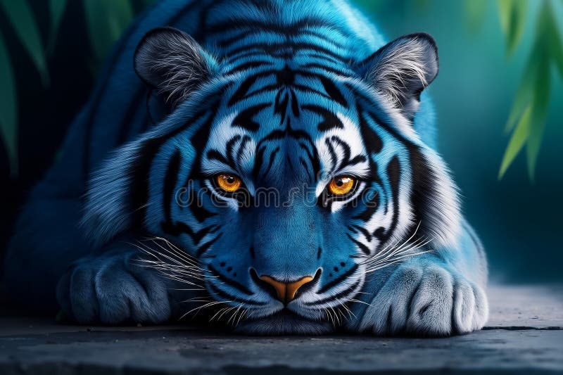 A Blue Tiger Laying Down on the Ground with Its Eyes Open Stock Photo - Image of tiger, bengal ...