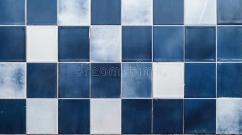 Indigo Tile Wall: Chequered Flat Background with Ceramic Tiles Mosaic ...