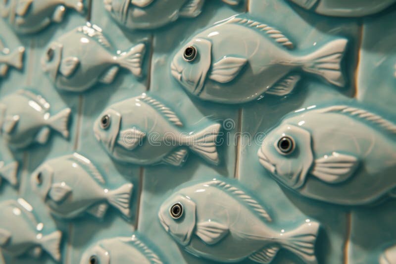 Blue Tile Wall with Fish on it Stock Illustration - Illustration of ...