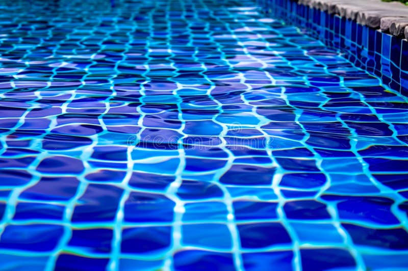 Blue Tiled Pool Creates Abstract Backdrop with Serene Rippling Aqua ...