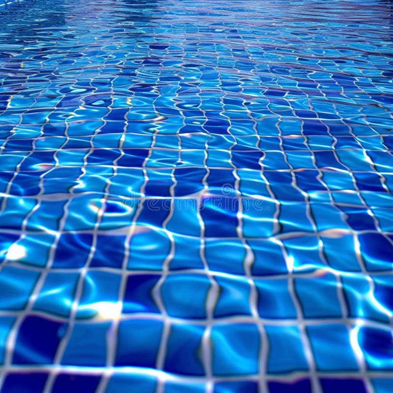 Blue Tiled Pool Creates Abstract Backdrop with Serene Rippling Aqua ...