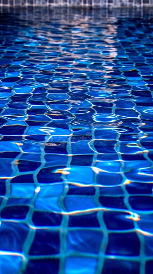 Blue Tiled Pool Creates Abstract Backdrop with Serene Rippling Aqua ...