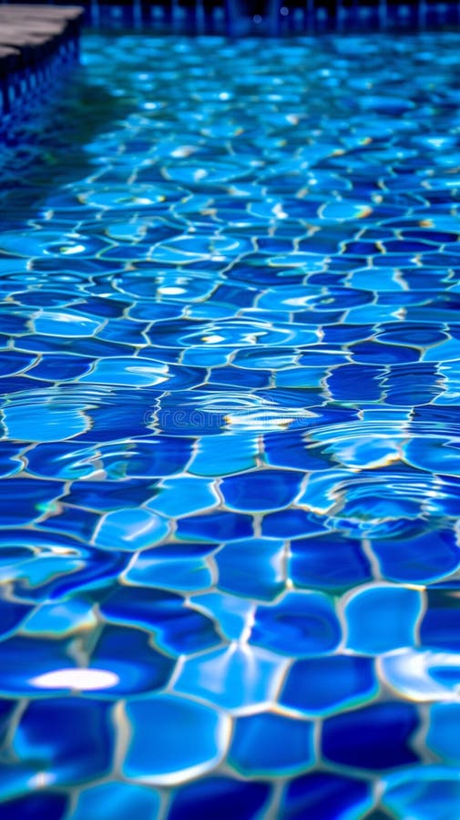 Blue Tiled Pool Creates Abstract Backdrop with Serene Rippling Aqua ...