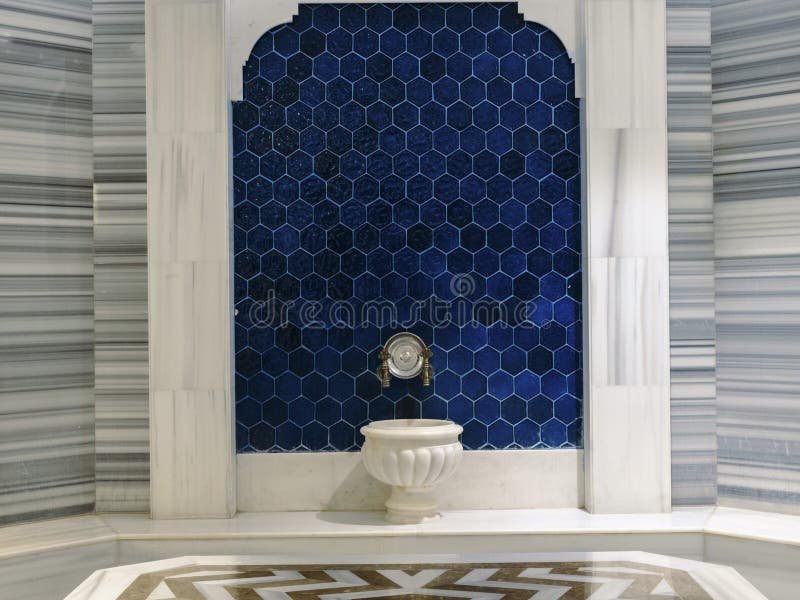 Tiles and Fountain in a Turkish Bath Stock Photo - Image of shower ...