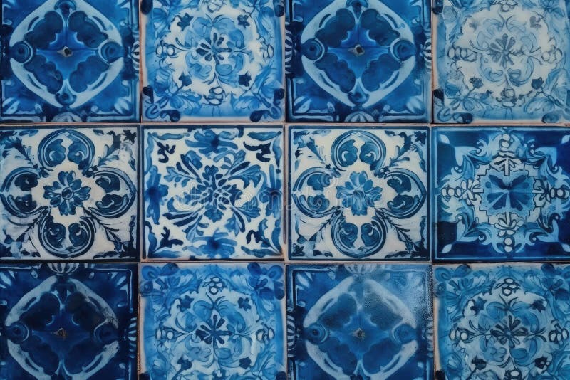 Blue Tiles Pattern with Texture, AI Generated Stock Illustration ...