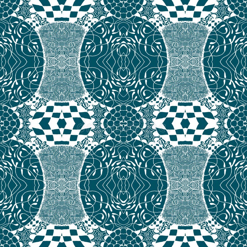 Blue Tiles with Seamless Pattern. Vector Illustration. Drawing by Hand ...