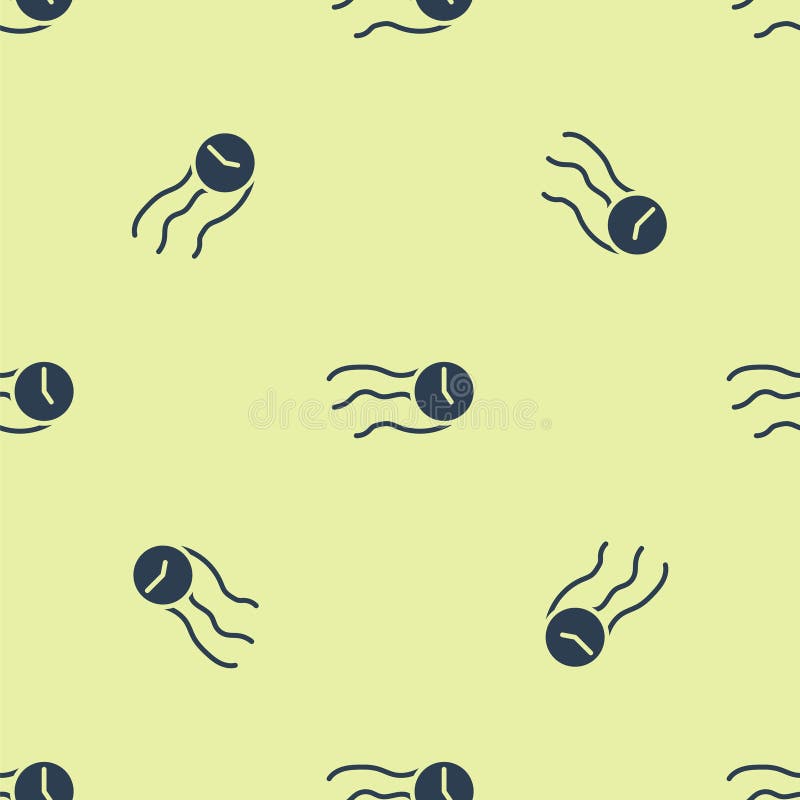 Blue Time Flies on the Clock Icon Isolated Seamless Pattern on Yellow ...
