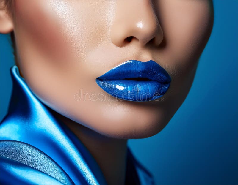 Blue-tinted Lips Conveying a Sense of Coolness and Mystery in a ...