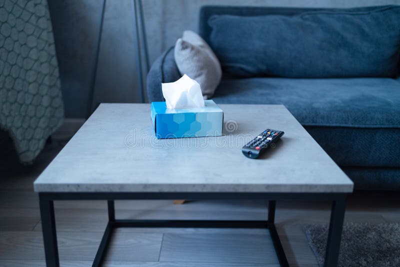 Blue Tissue Box on the Bedside Table in the Bedroom, Minimalism in the ...