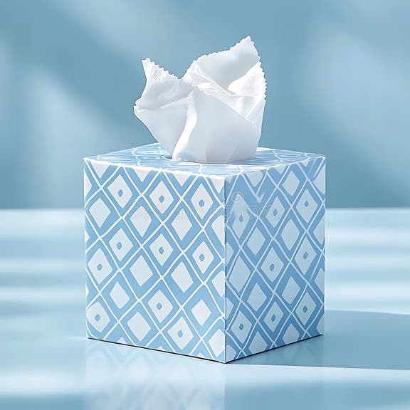 Blue Tissue Box with Elegant Diamond Pattern and Soft Tissue Stock ...