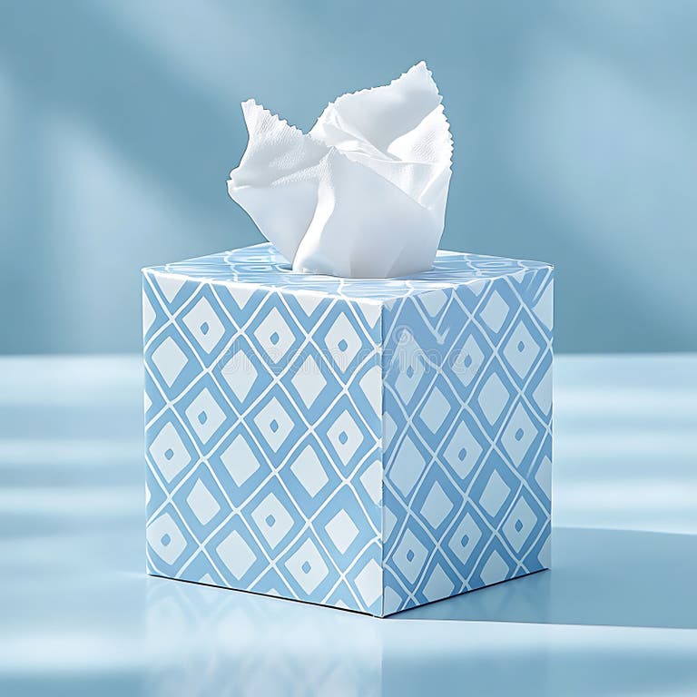 Blue Tissue Box with Elegant Diamond Pattern and Soft Tissue Stock ...