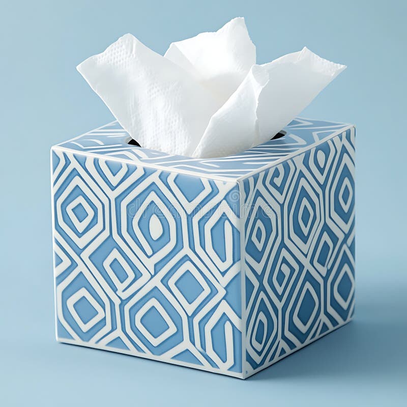 Blue Tissue Box with Elegant Diamond Pattern and Tissue Pop Stock ...