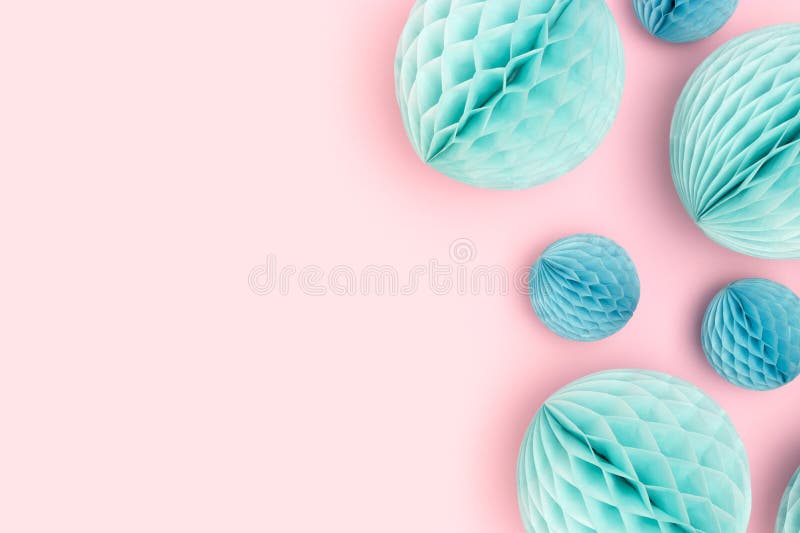 Blue Tissue Paper Balls Different Sizes Scattered on a Pink Background ...