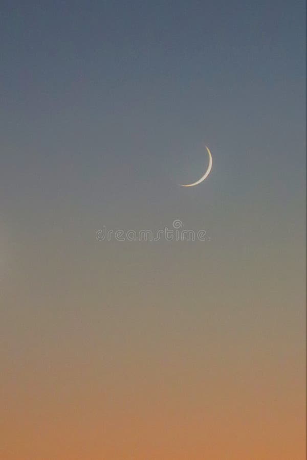 Blue To Orange Crescent Moon Twilight Stock Photo - Image of morning ...