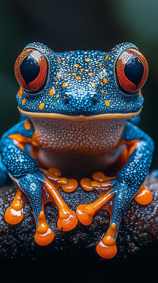 Blue Toad Frog with Orange Belly Close-up on a Leaf. Stock Illustration ...