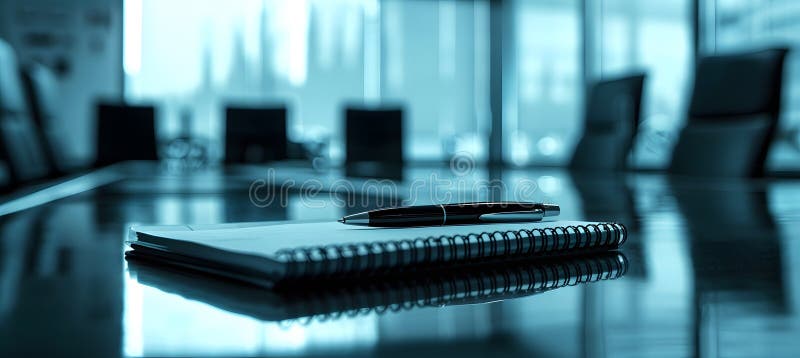Blue Tonal Office Boardroom Pen and Notebook Stock Illustration ...