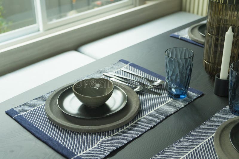 Modern Style of Plate Setting on Dining Table Stock Photo - Image of ...