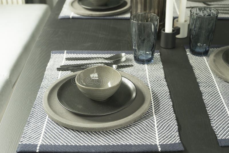 Modern Style of Plate Setting on Dining Table Stock Photo - Image of ...