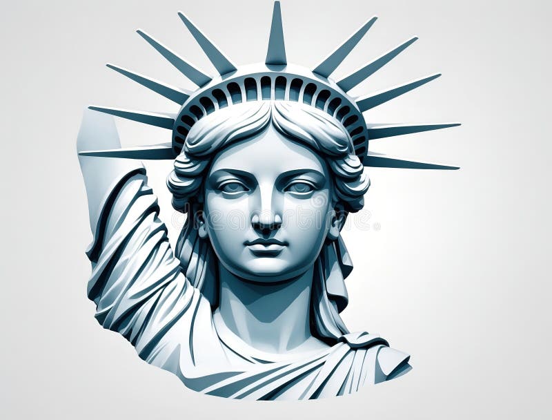 Blue Toned Bust of the Statue of Liberty Emerging from a White ...