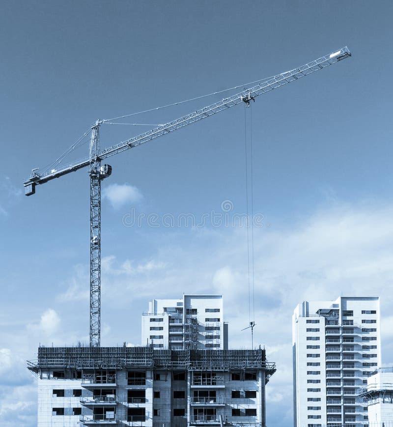 Blue Toned Image of Construction Work of High-rise Residential ...