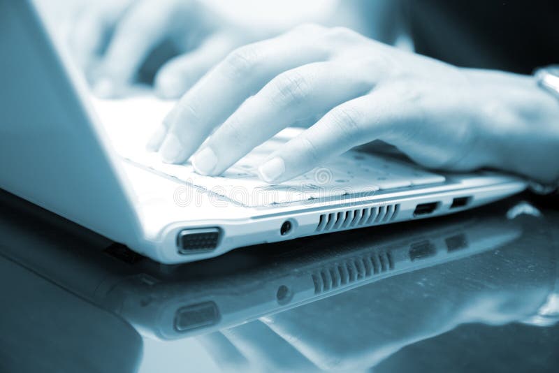 Blue Toned Image of Female Hand Typing on a Pc Stock Photo - Image of ...