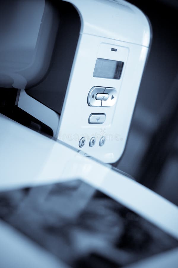 Blue toned ink jet printer stock photo. Image of fine - 4917458