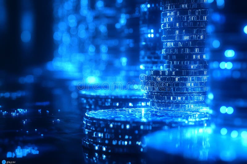 Blue Toned Visualization of Economic Growth with Shining Coins Stock ...