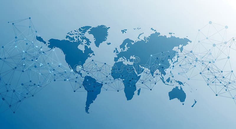 Blue-toned World Map with a Network of Interconnected Points and Lines ...