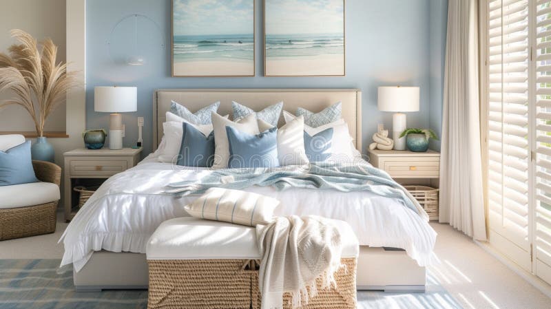 Blue Tones, Beach Inspired Decor, and a Calm Bedroom with a Beach ...