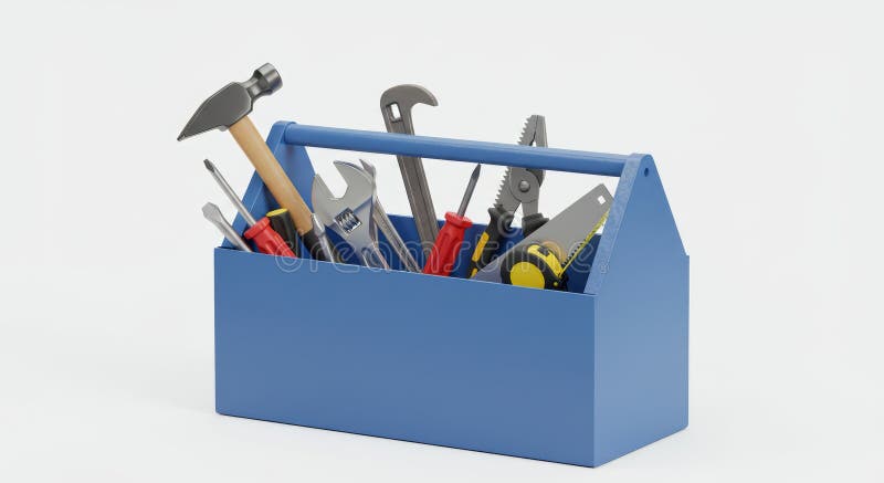 Blue Tool Box with Assorted Tools Stock Photo - Image of hammer ...