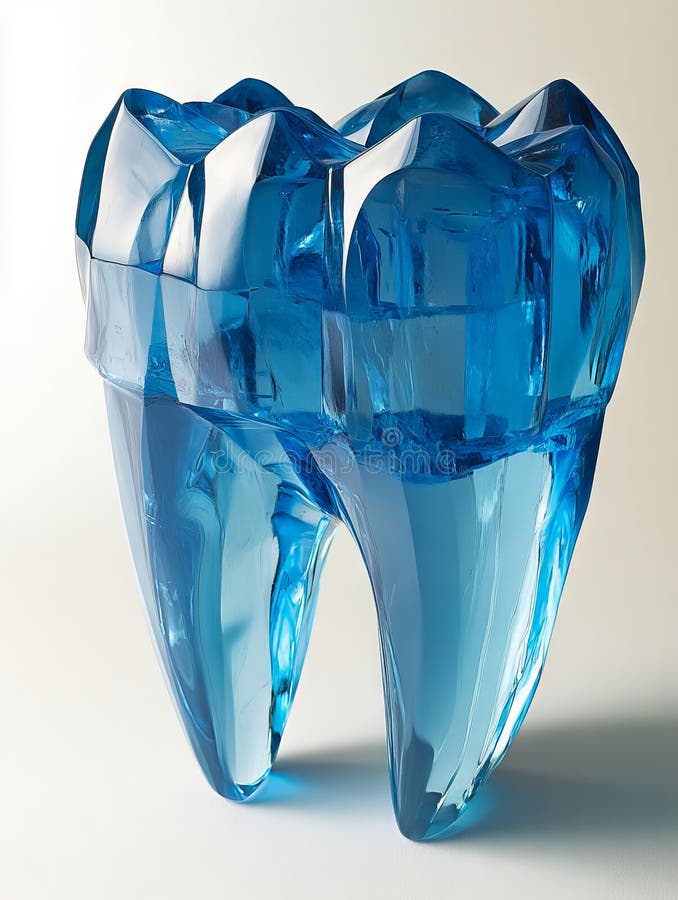 A Blue Tooth Shaped Glass Sculpture on a White Surface Stock Image ...