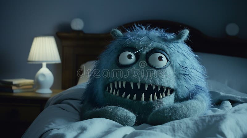 Blue Toothy Monster with Huge Eyes. Scary Monster Stock Illustration ...