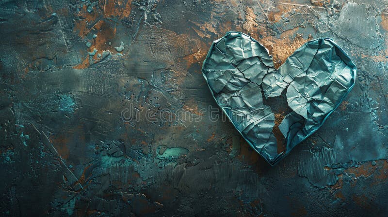 Blue Torn Heart Shape on Textured Orange and Teal Background ...