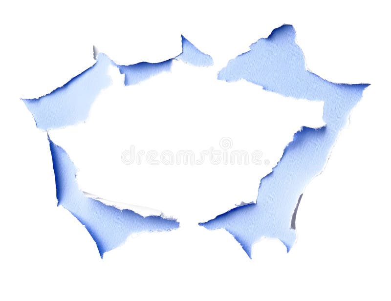 Blue Torn Paper Hole Isolated on White Stock Photo - Illustration of ...