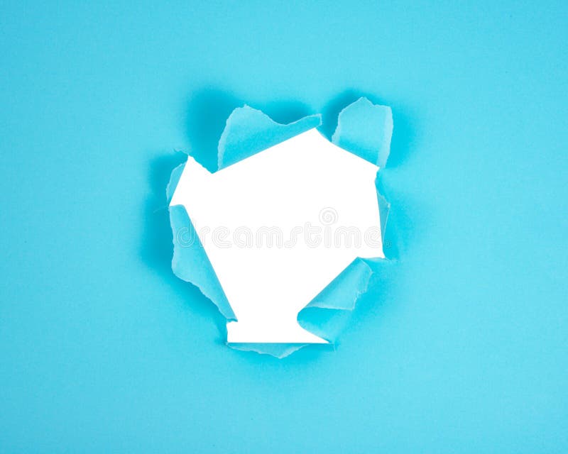 Blue Torn Paper Whole with Copyspace Stock Photo - Image of message ...