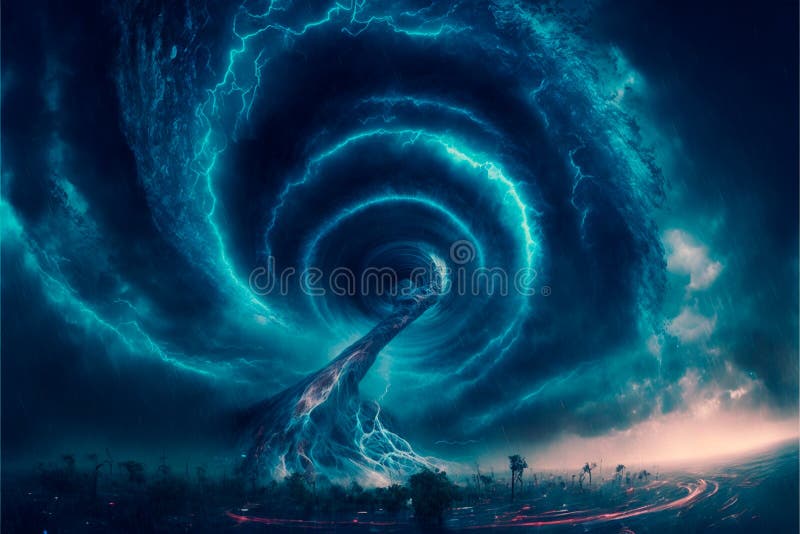 Blue Tornado in a Lightning Storm Stock Illustration - Illustration of ...