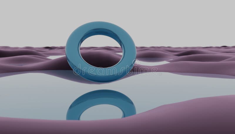 A Surreal 3D Rendering of a Blue Torus Floating Above a Rippled Surface ...