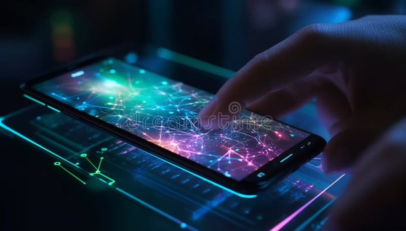 Blue Touch Screen Smart Phone, Wireless Technology, Human Hand ...