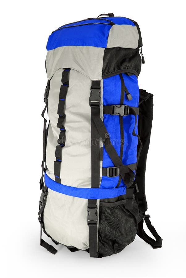 Backpack with Tourist Equipment on White Stock Image - Image of ...