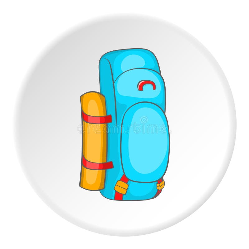 Blue Tourist Backpack with Mat Icon, Cartoon Style Stock Vector ...