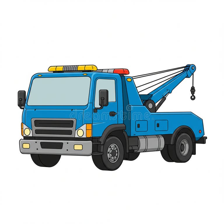Blue Tow Truck Illustration with a Robust Design, Featuring a Front Cab ...