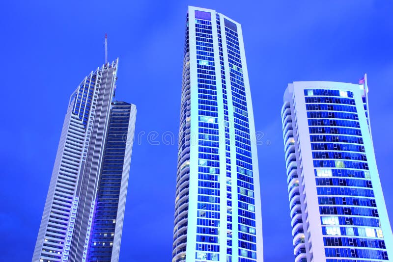 Three Modern Towers Against Sky by Blue Hour Stock Image - Image of ...