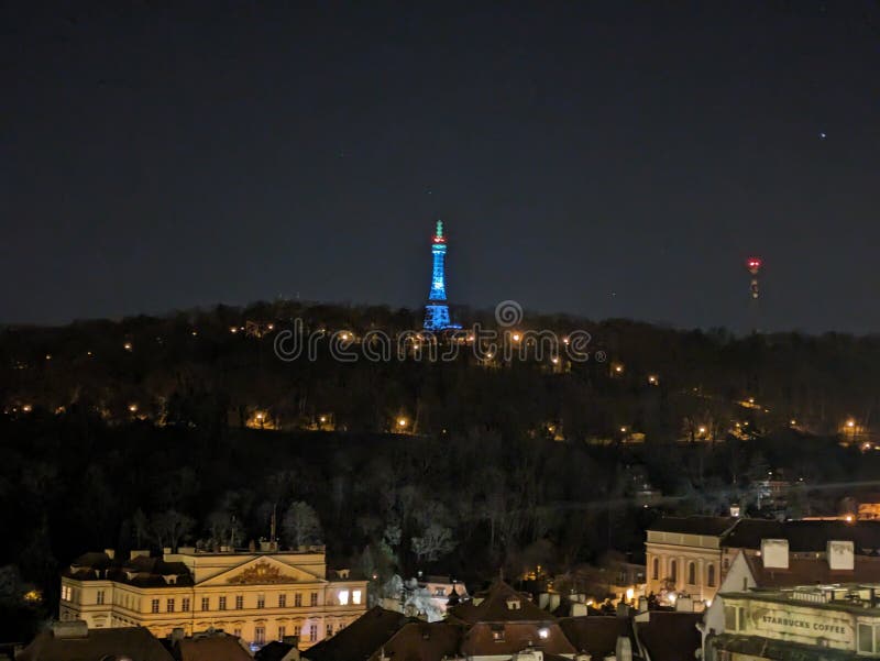 Blue Tower with Light Around the Tower at Night View Editorial Stock ...