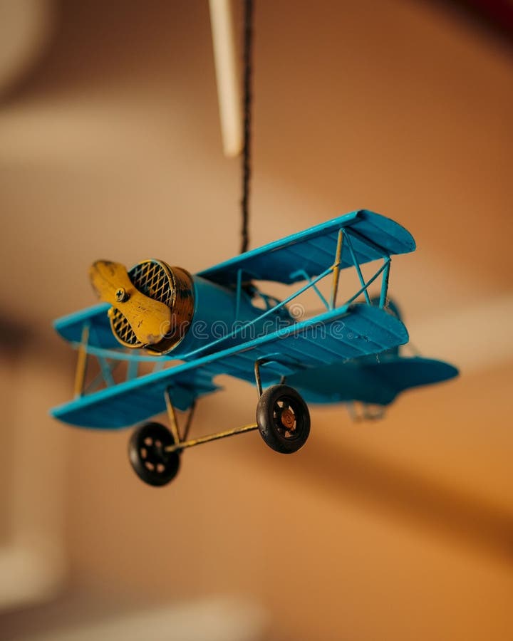 Blue Toy Airplane Hangs from the Ceiling. Stock Image - Image of game ...
