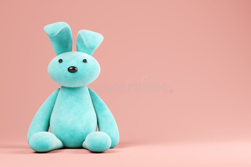 Blue Toy Rabbit on Pink Background 3D Illustration Stock Illustration ...