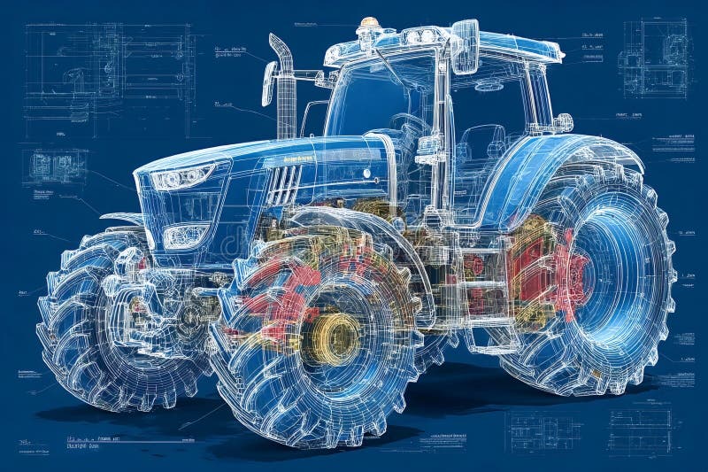 Blue Tractor Engineering Design Showing Internal Components and ...