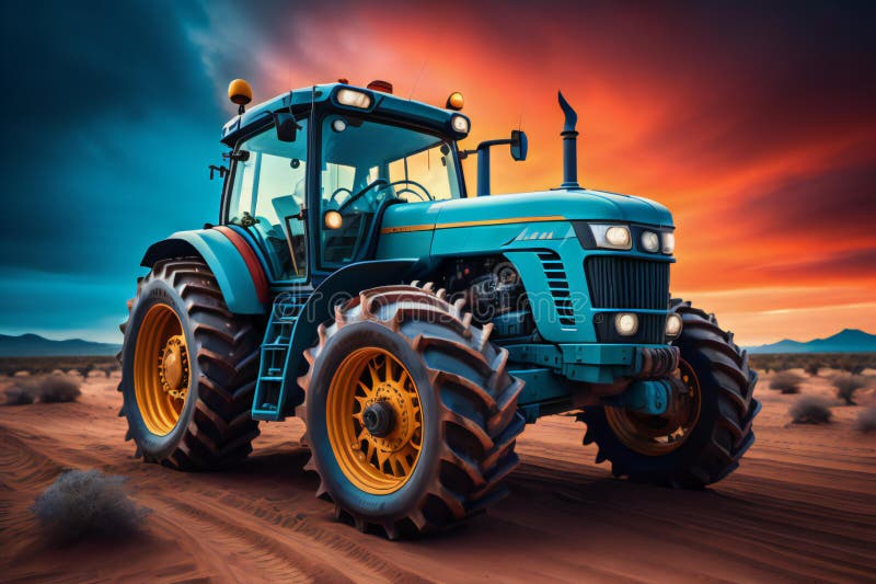 Blue Tractor on the Road in the Desert. Generative Ai Stock ...